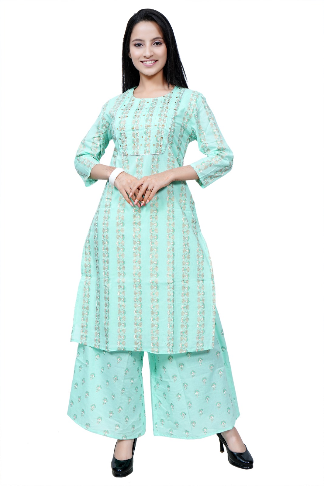 Green pintex kurti with plazzo – Balioos Buy Seasons Ethnic Wears for ...